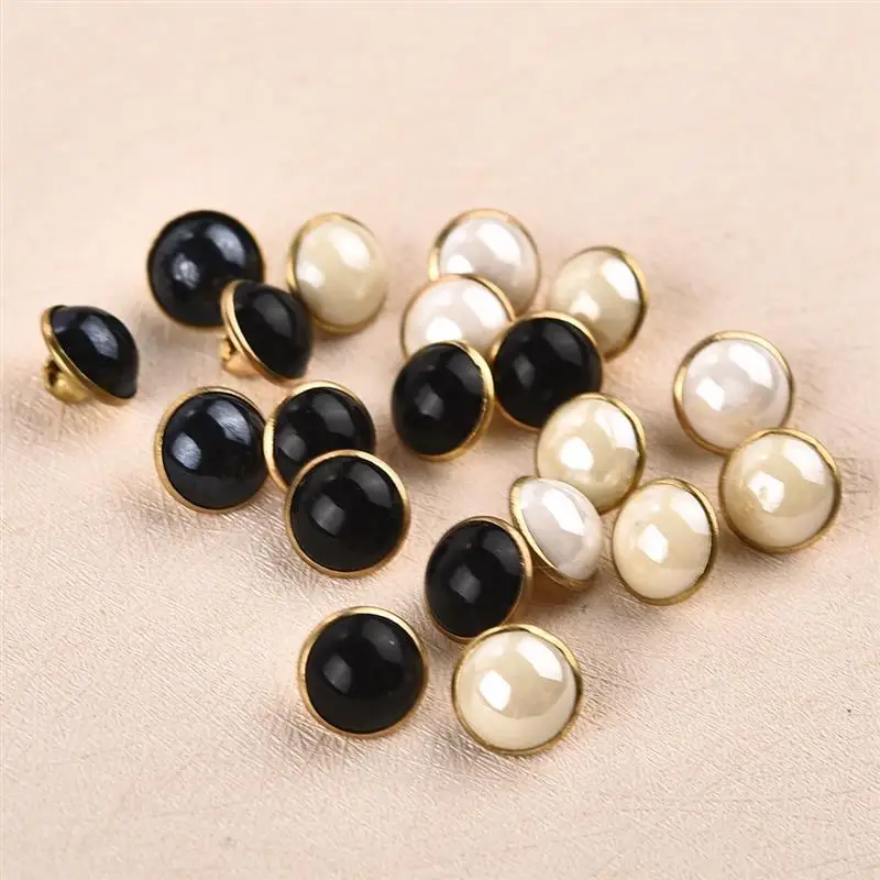 50Pcs/bag Pearl Shank Buttons White Black Color Metal Back 10mm Sewing ...