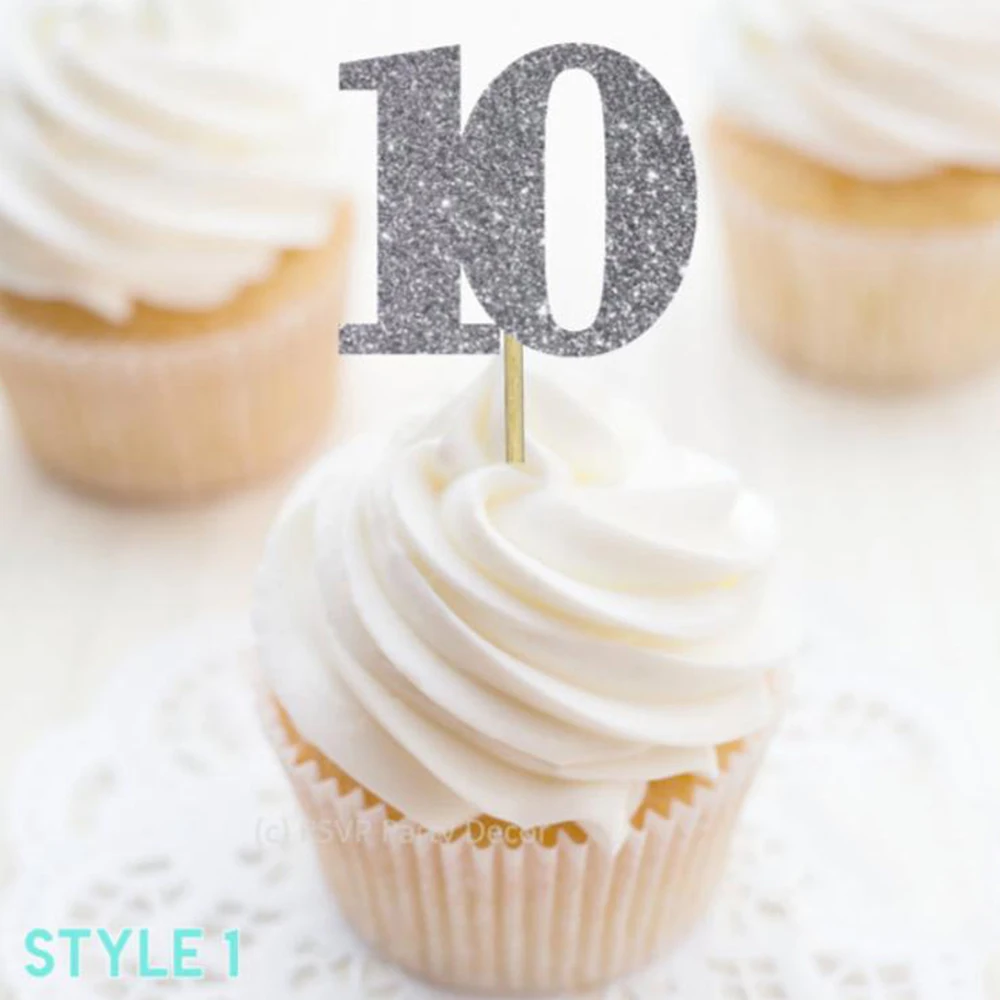 Number 10 Cupcake Toppers Ten Food Picks 10th Birthday Decorations 
