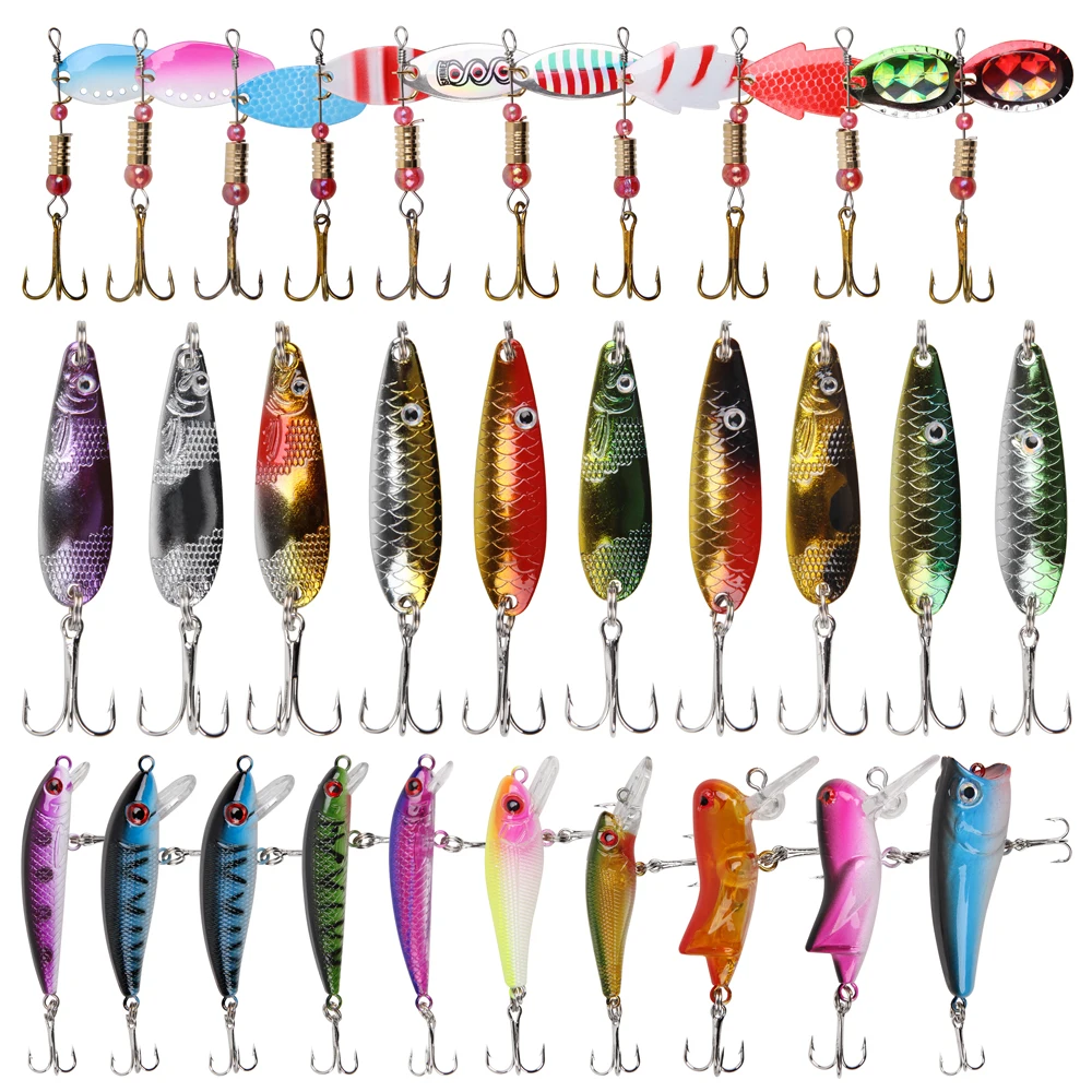 30pcs Metal Hard Fishing Lures Minnow Poper Baits Spinner Bait Spoon ...