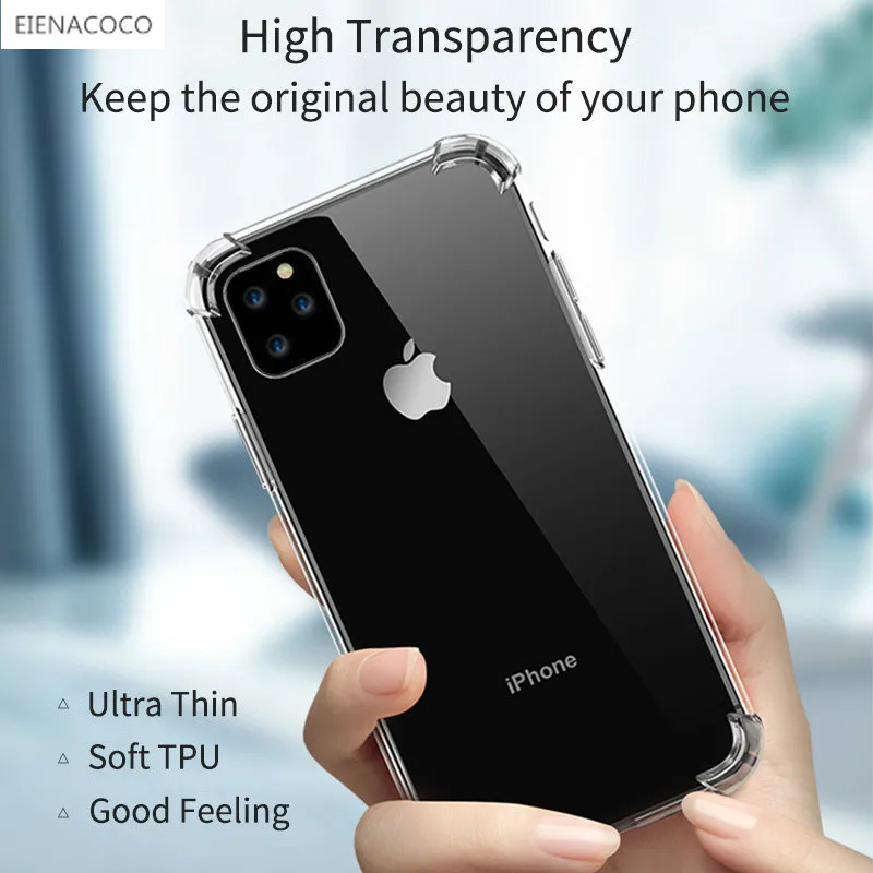 Роскошный противоударный прозрачный силиконовый чехол для телефона для iPhone 11 Pro X XR XS Max ...