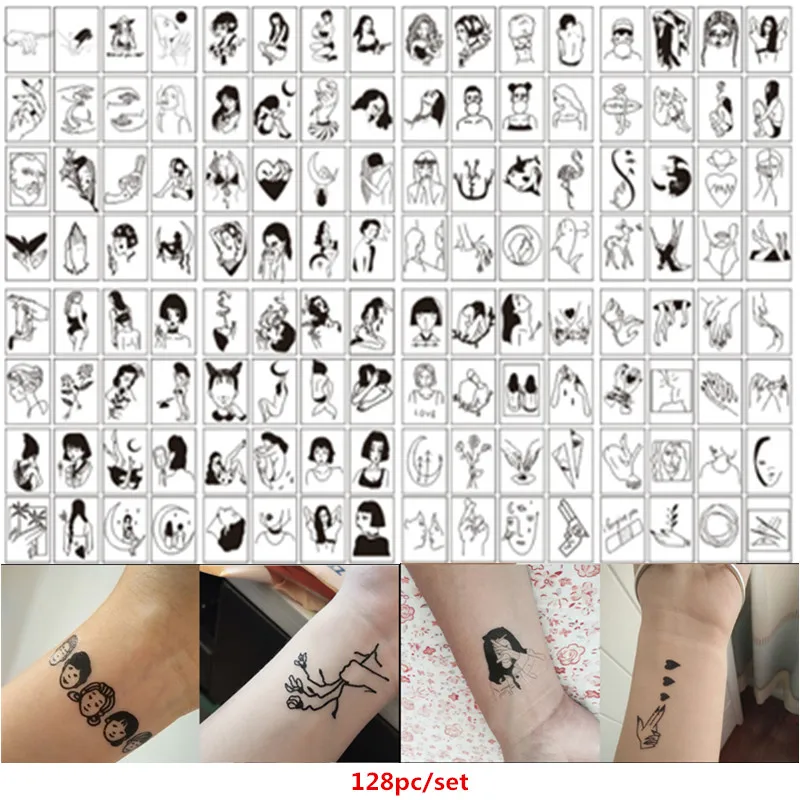 128pcs Sexy Tatuagem Temporaria Dark Anime Temporary Tattoos Stickers ...