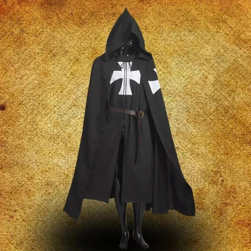 1pc Black Medieval Warrior Cosplay Costume Templar Knight Cloak Robe ...