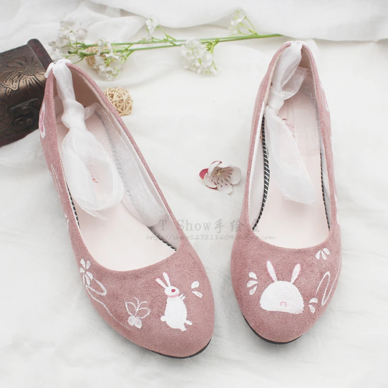 Zapatos de estilo antiguo de lolita para mujer, zapatillas femeninas con diseño de conejito ...