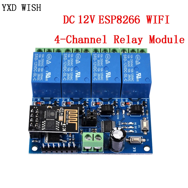 Módulo de relé wi fi, 12 v, 4 canais, esp8266 embutido, 12 v, interruptor com controle remoto ...