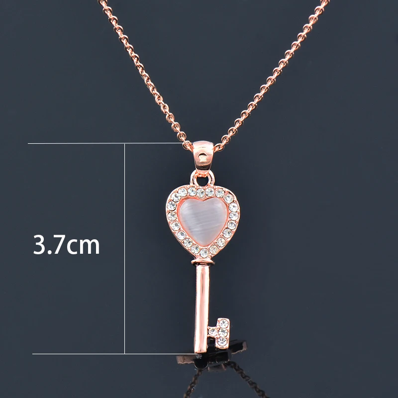 SINLEERY Pink White Flower Opal Key Love Heart Pendants Necklace For Women Rose Gold Silver ...
