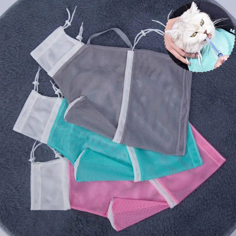 Mesh Cat Grooming Shower Bag Polyester Wash Mesh Bags Adjustable Cats ...