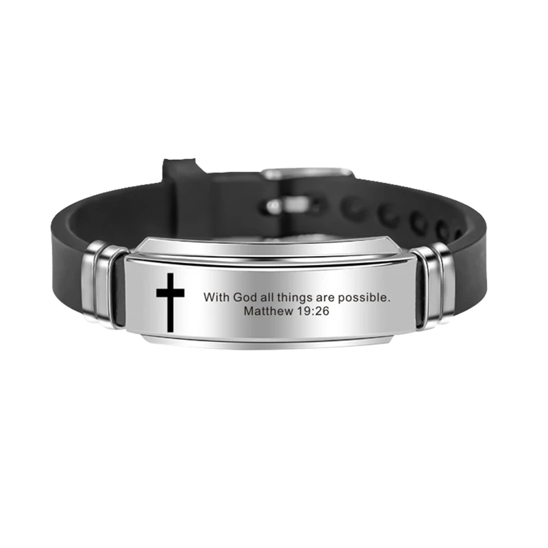 Pulsera-de-cuero-con-frase-de-Jes-s-para-hombres-Cruz-religiosa-vers ...