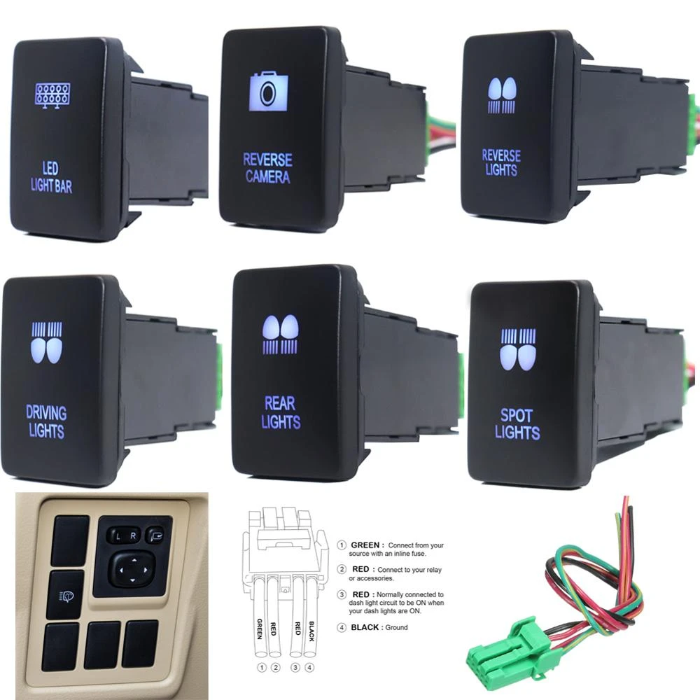 Laser Push Button Switch ON Off 3A 12V Blue Lights For Toyota Hilux ...