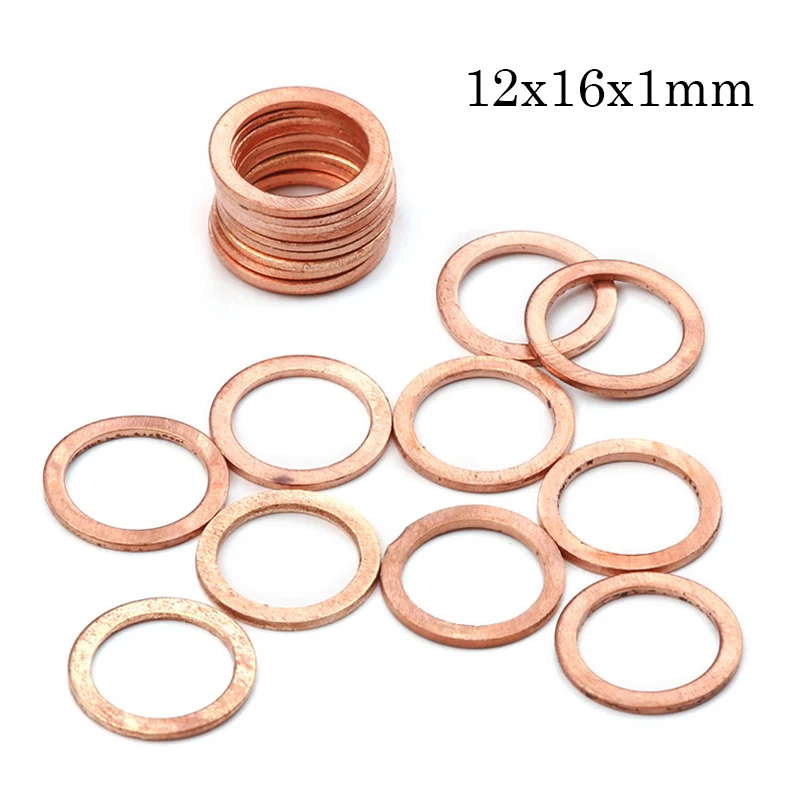 20PCS/Set Solid Copper Washer 12*16*1mm Flat Ring Gasket Sump Plug Oil ...
