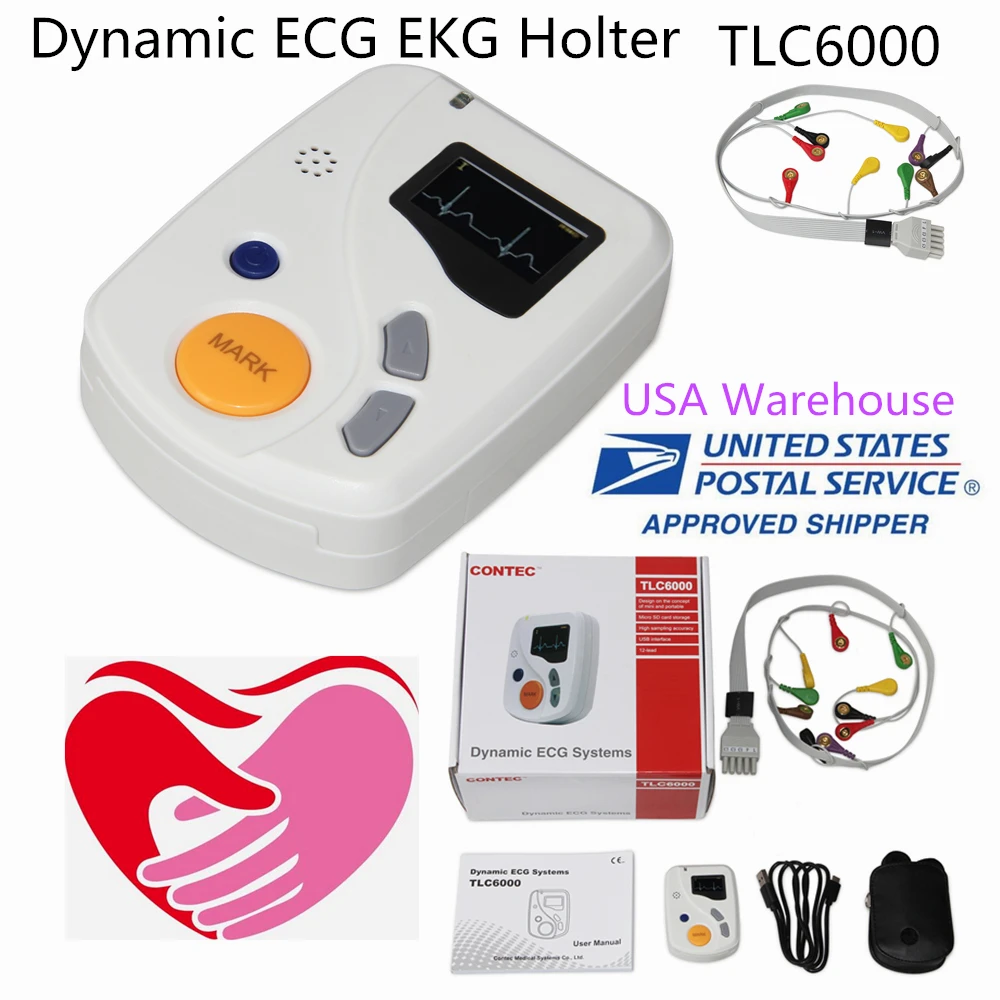CONTEC TLC6000 USA CE 24/48 Hour Dynamic EKG Holter 12 Channel ECG ...