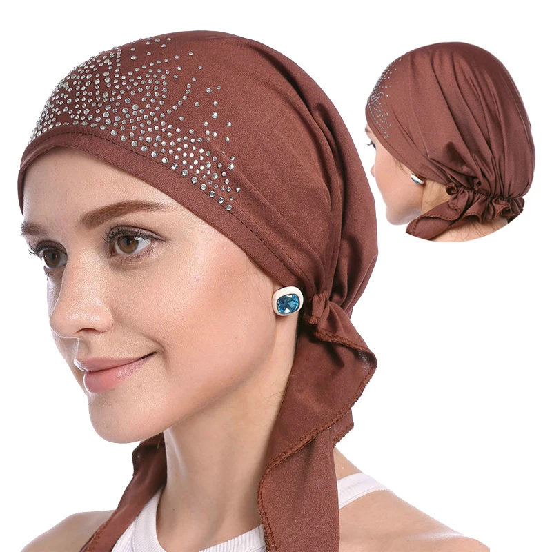 2020 Fashion Muslim Headscarf Hat Thin Summer Inner Hijab Caps Solid ...