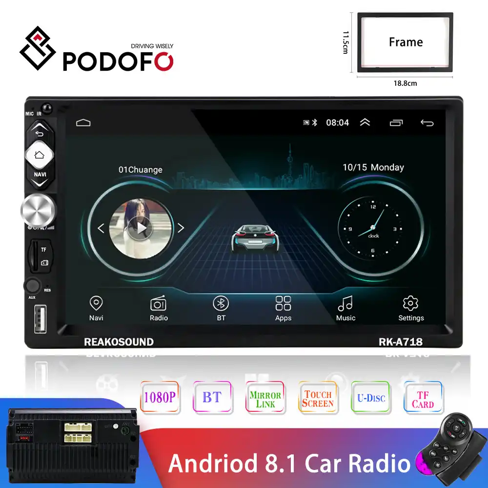 Podofo Car Multimedia Player Android 8.1 2Din GPS Navi Car Radio Wifi ...