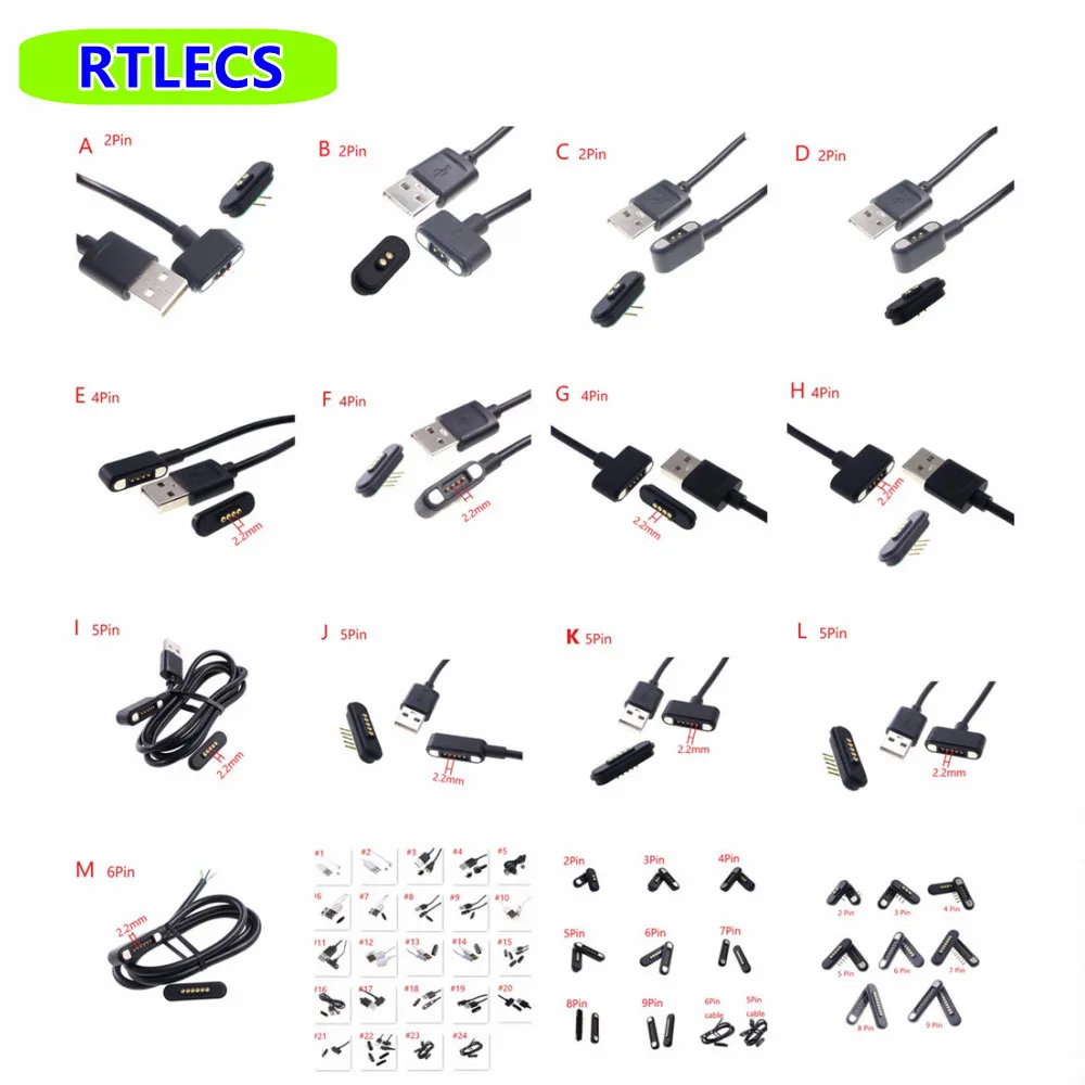1 Set Magnetic Connector 2 3 4 5 6 Pole USB Cable Power Charge Data ...