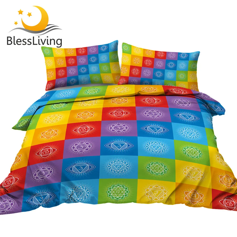BlessLiving-Chakra-Duvet-Cover-Rainbow-Colorful-Bed-Set-3pcs-Energy ...