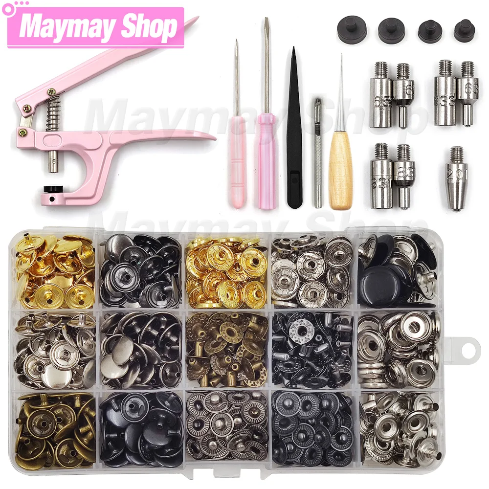 Metal-Button-Snaps-Fasteners-Kit-com-Fixador-Alicate-de-instala-o-para ...