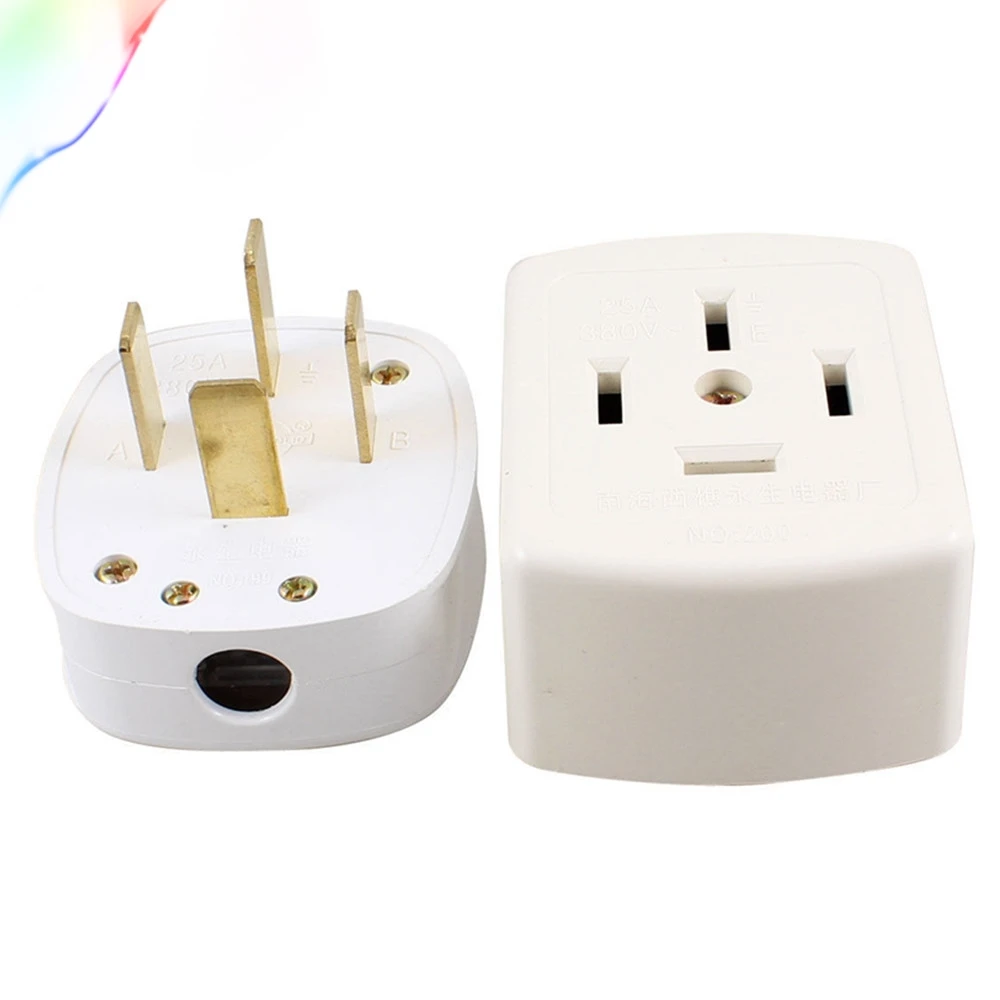 White 3 Phase 4 Flat Pin Earth Ground Industrial Socket Plug Set 25a ...