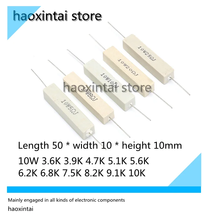 10PCS 10W ceramic cement resistance 3.6K 3.9K 4.7K 5.1K 5.6K 6.2K 6.8K 7.5K 8.2K 9.1K 10K