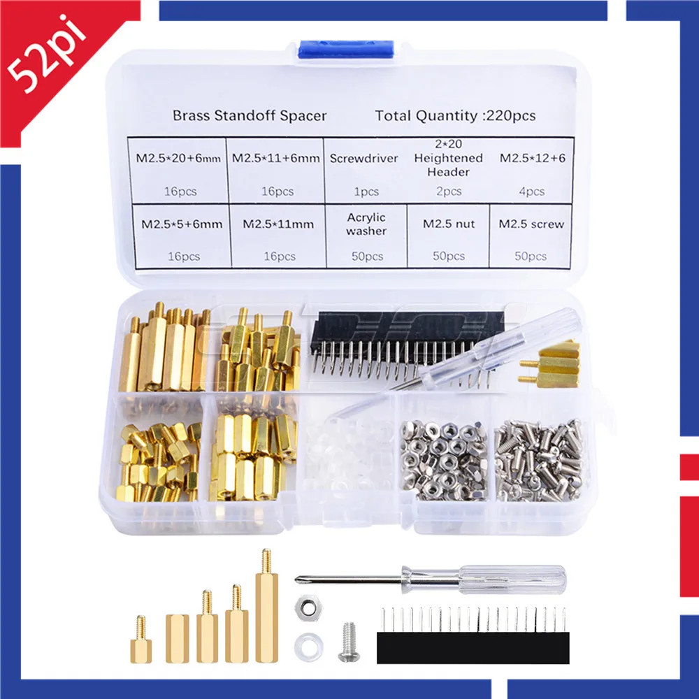 Screws Assortment Kit 220pcs Brass Stainless Waterproof M2.5 Hex Male ...