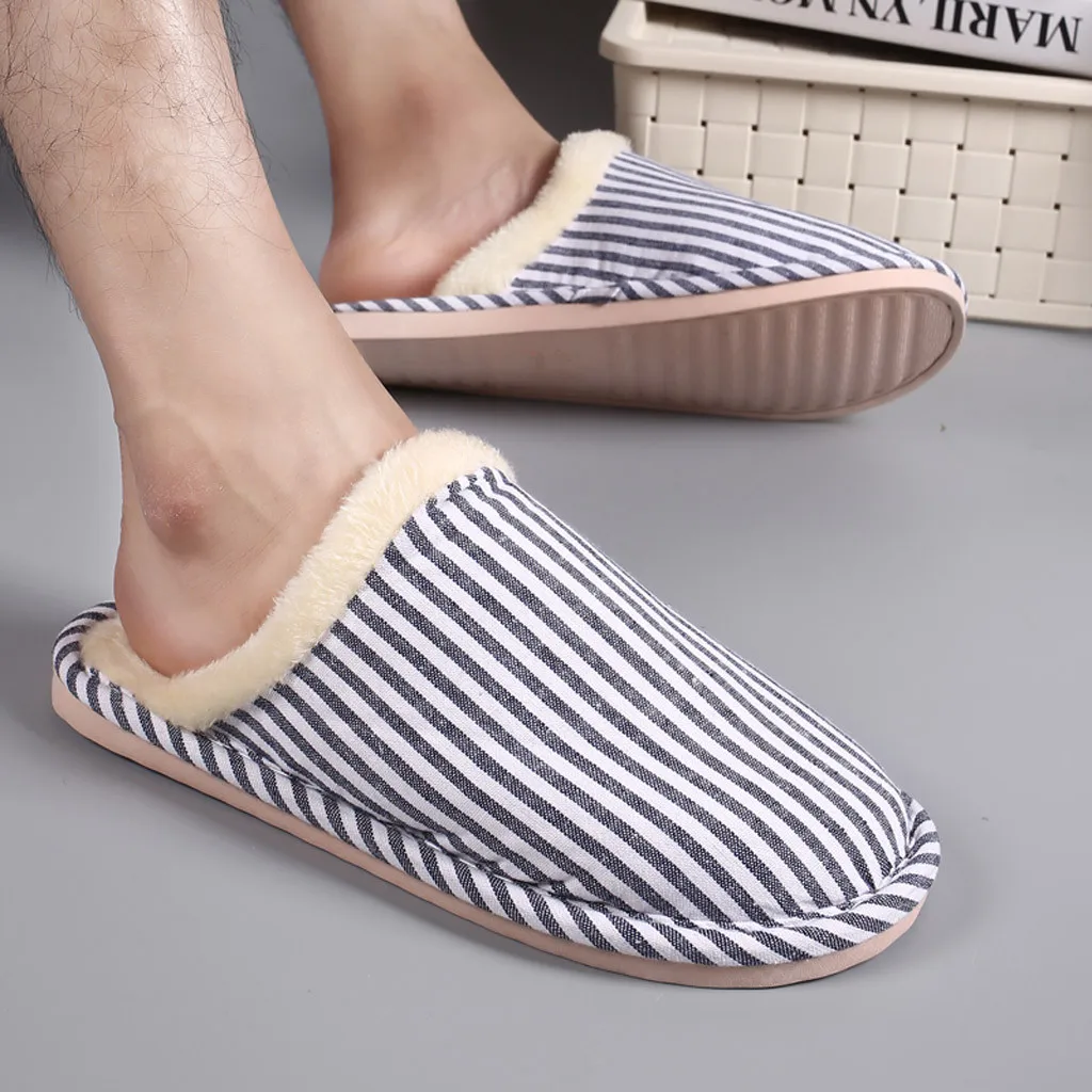 New Simple Slippers Men Women Hotel Travel Men Couples Striped Flock ...