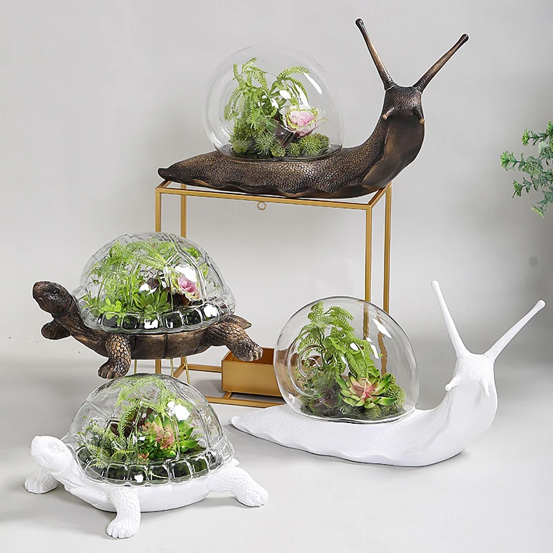 Creative-Dried-Flower-Plant-In-Snail-Glass-Shell-Statue-Home-Decor ...