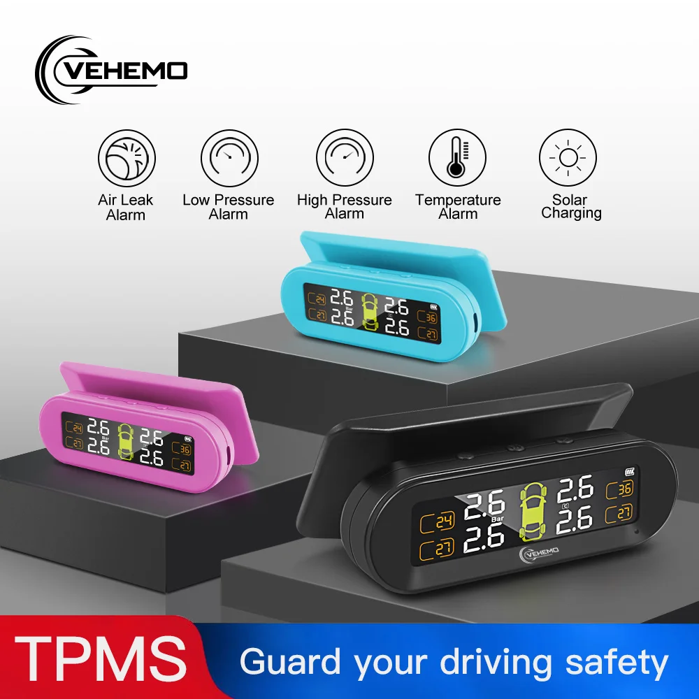 Vehemo Alarma de presión de neumáticos TPMS inalámbrica Universal, USB, Sensor externo, medidor ...