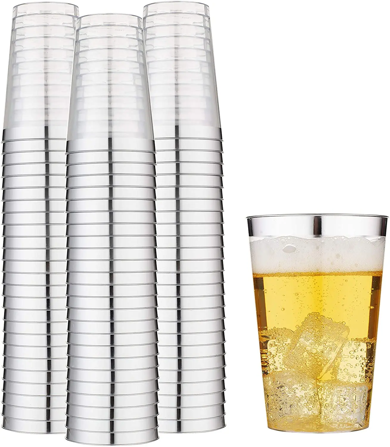 50-25pcs12oz-Silver-Plastic-Cups-Clear-Plastic-Cups-Tumblers-Silver ...