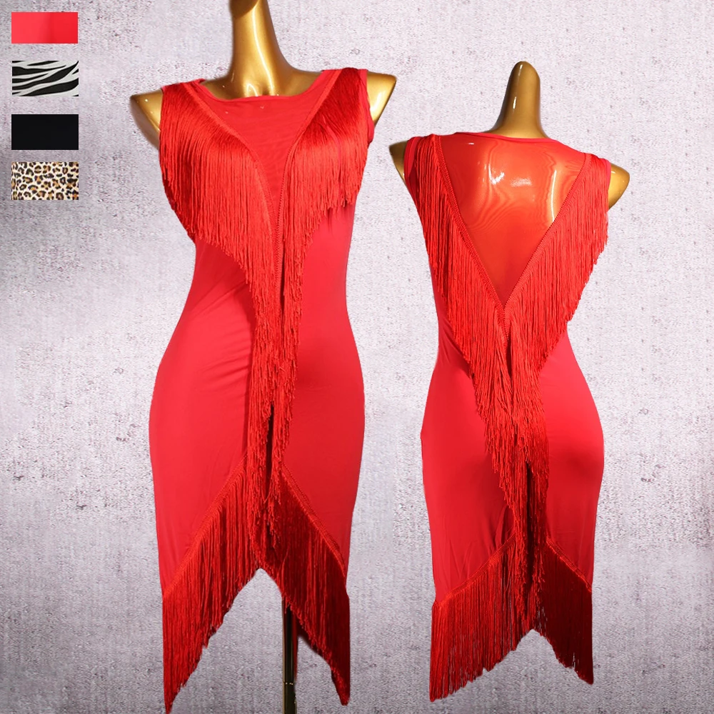 Genial Vestido de baile latino Tipo V con borlas - Bailongas