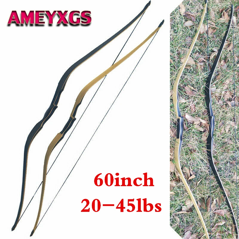 60" Traditional Longbow 20-45lbs Archery Recurve Bow Handmade Wooden ...