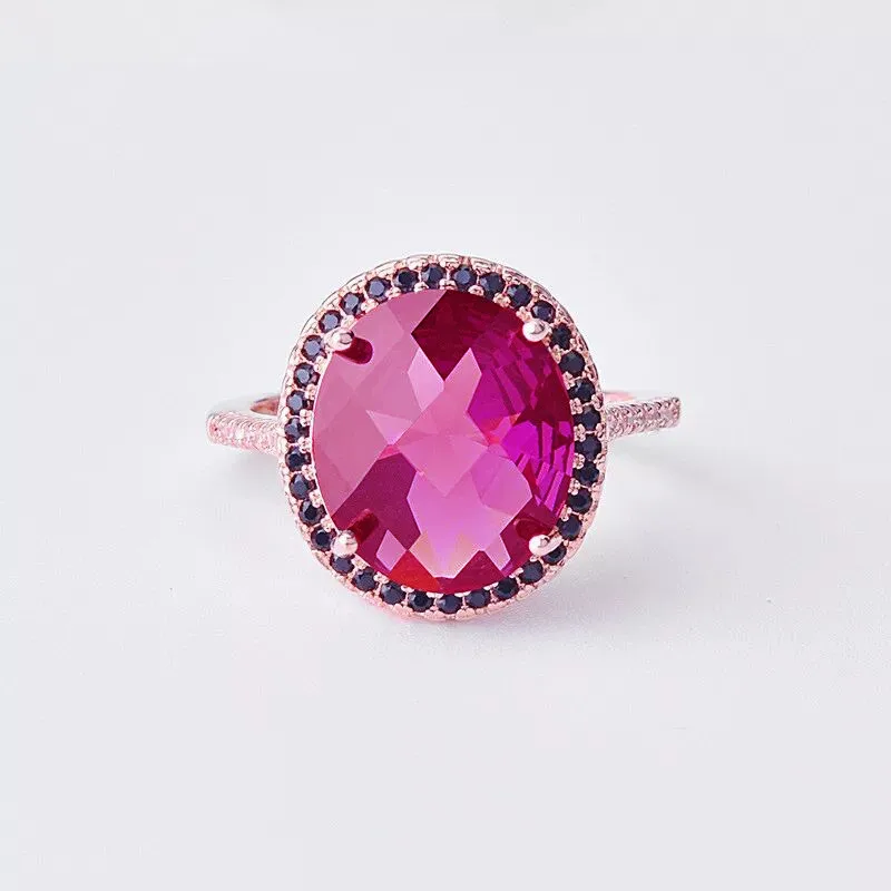 Big Oval Wine Red Crystal Zircon Rings for Women Vintage Fashion Rose ...