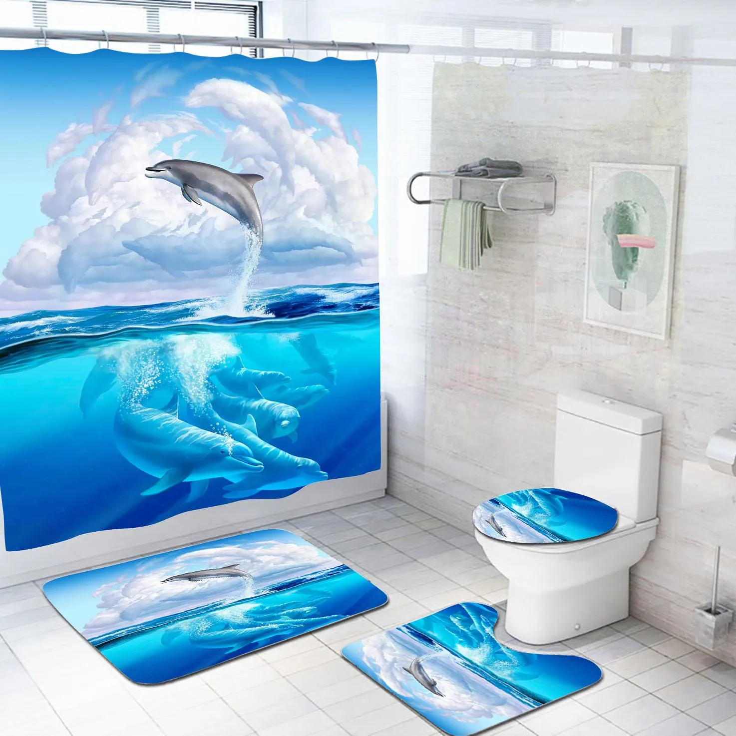 Fashion-3D-Dolphin-Shower-Curtain-Set-Animal-Bear-Green-Plant ...