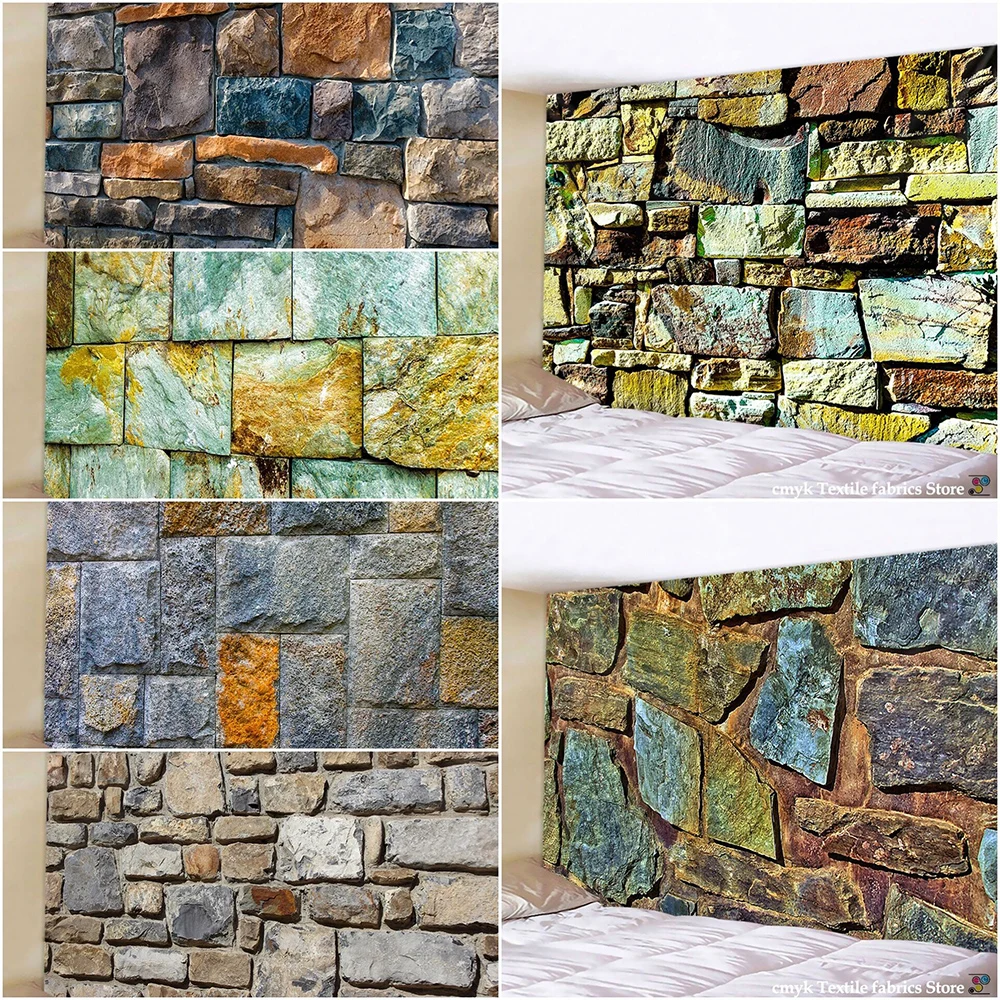 Vintage-3D-Stone-Bricks-Printed-Tapestry-Wall-Hanging-Large-Size-Wall ...