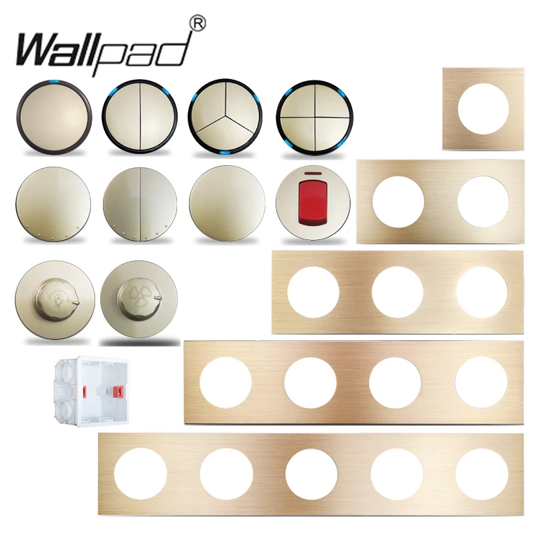 Wallpad L6 Gold Aluminum LED Wall Switch 1 2 3 4 Gang Intermediate ...