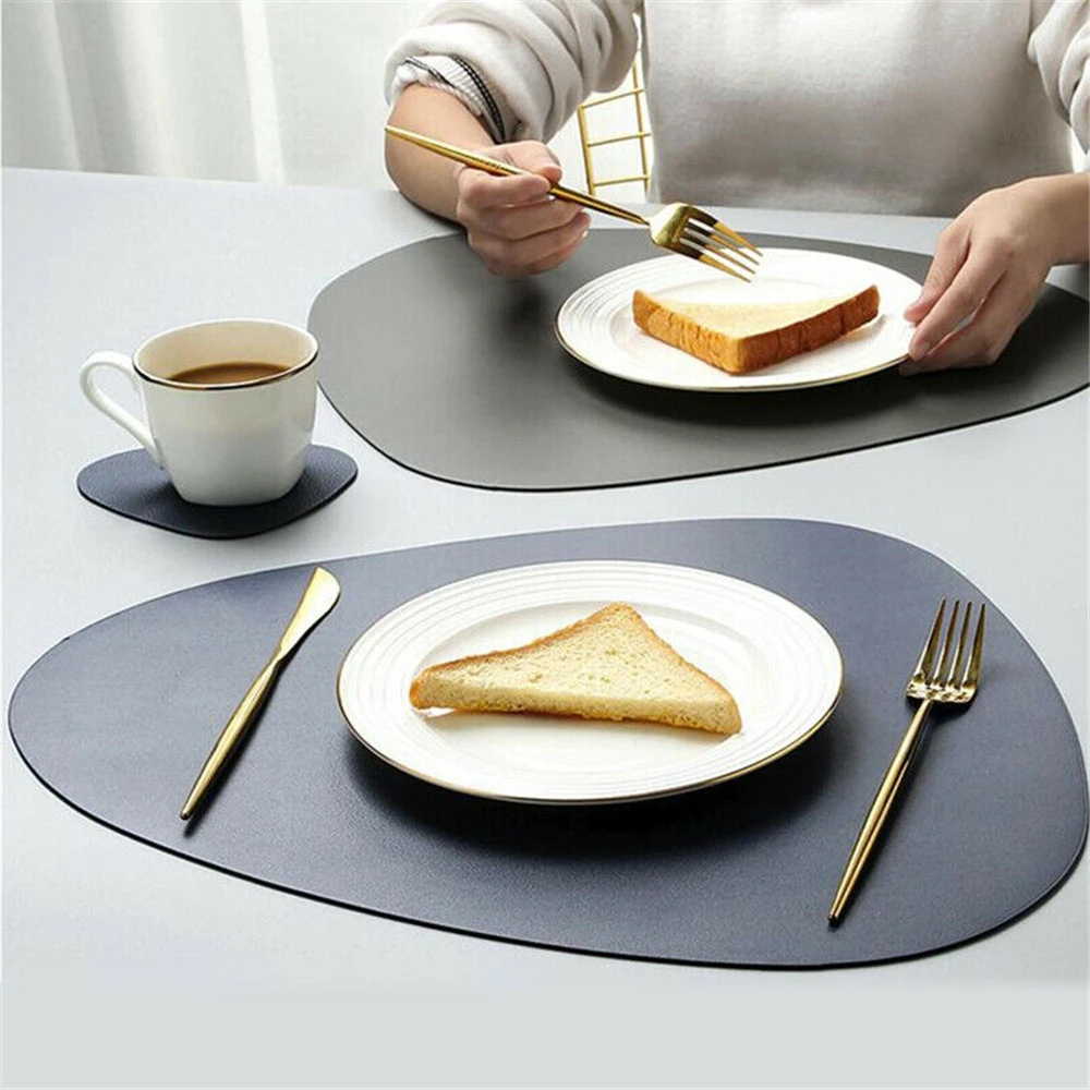 Triangle Leather Placemat Kitchen Dining Table Mats Steak Pad Non ...