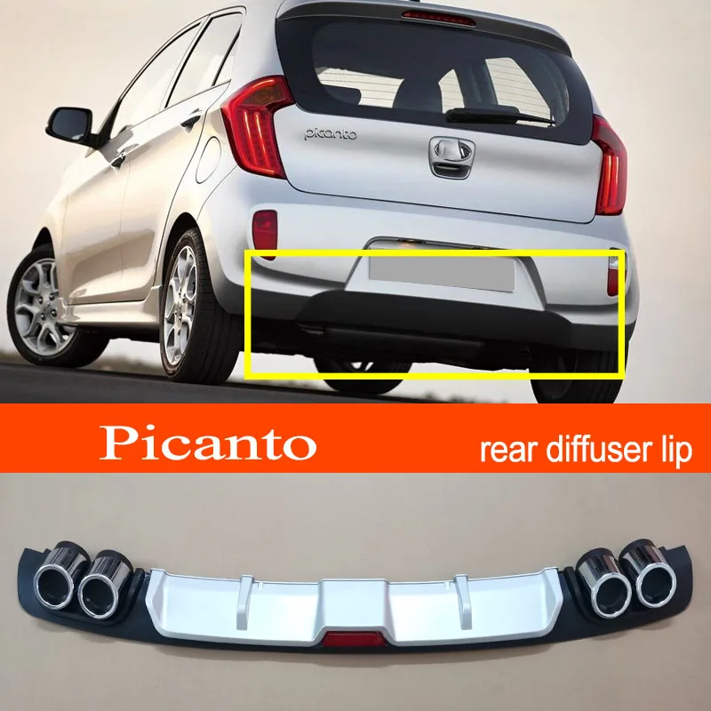 Picanto-ABS-Plastic-Silver-Black-Car-Rear-Bumper-Rear-Diffuser-Spoiler ...