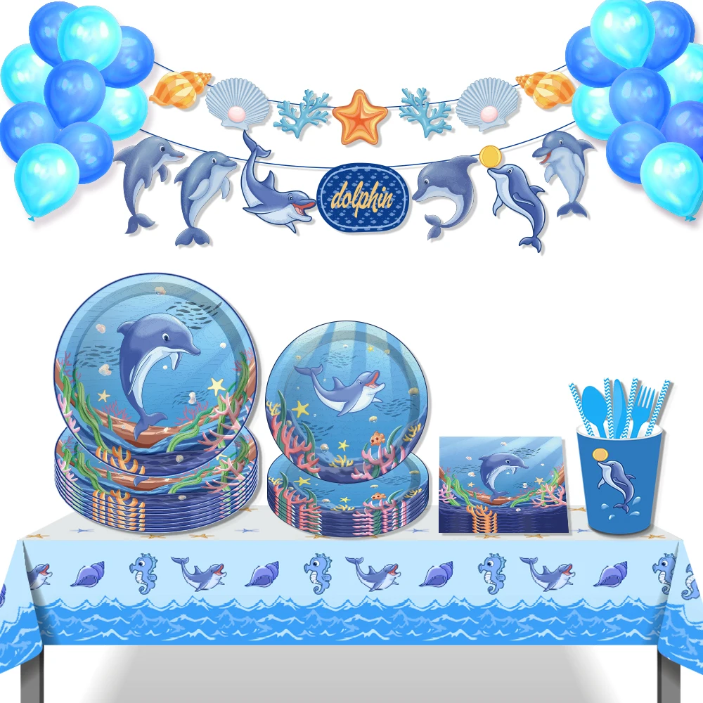 Delphinus-Cartoon-Sea-Animals-Dolphin-Disposable-Tableware-Sets-Banner ...