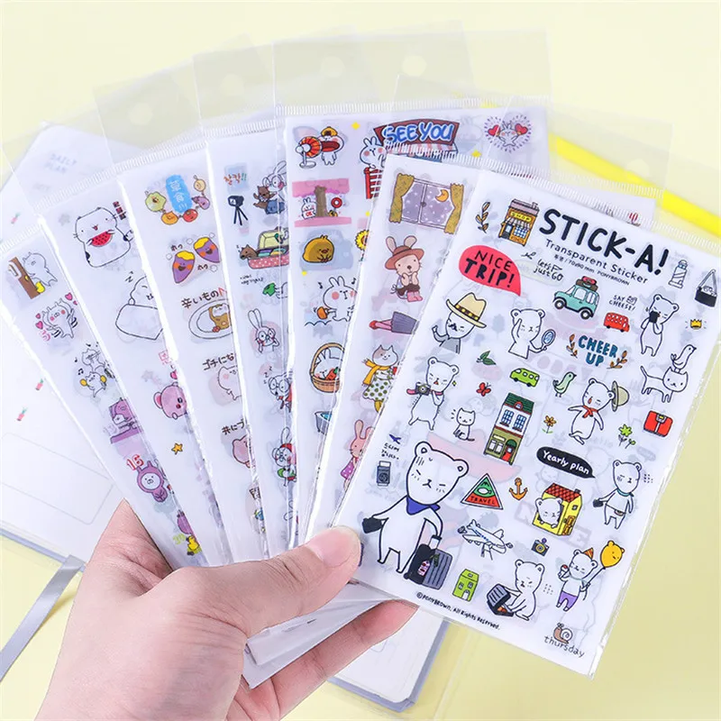 Korea Cartoon Animal Cute Sticker Cat Rabbit Bear Panda Journal ...