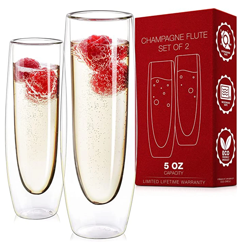2 piece set of glass champagne glasses double layer handleless ...
