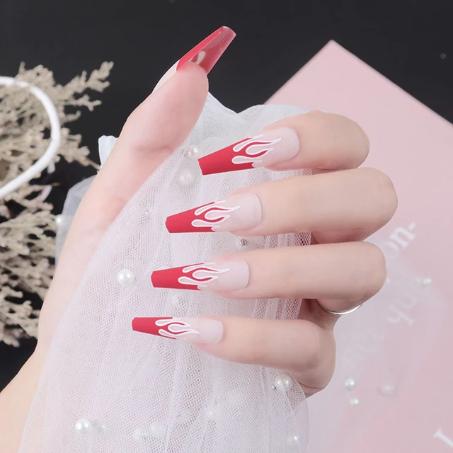 Red And White Acrylic Nails