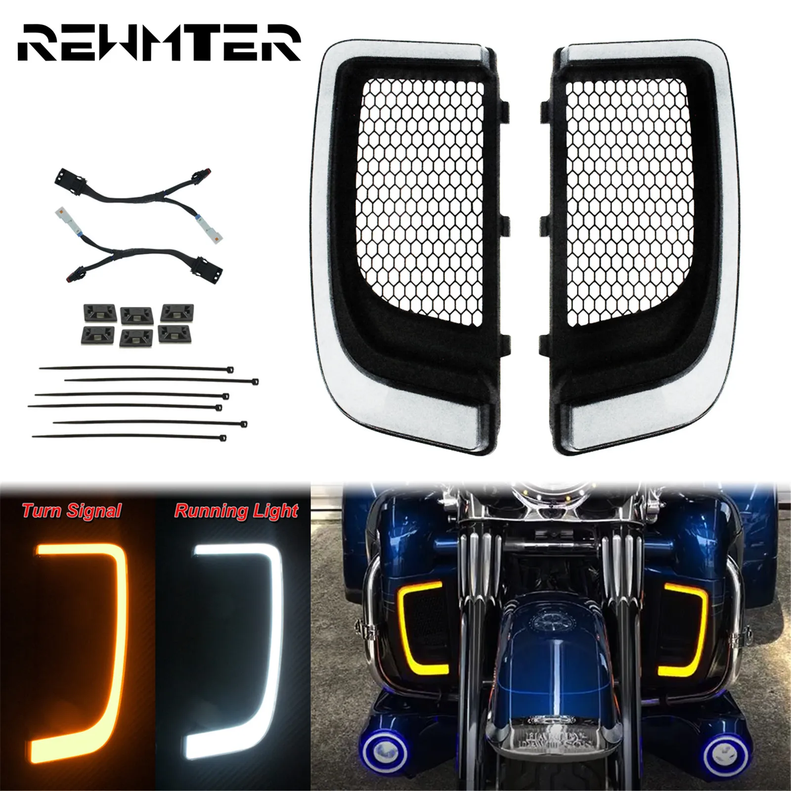Motorcycle Black LED Fairing Lower Grills Turn Signal Running Light ...