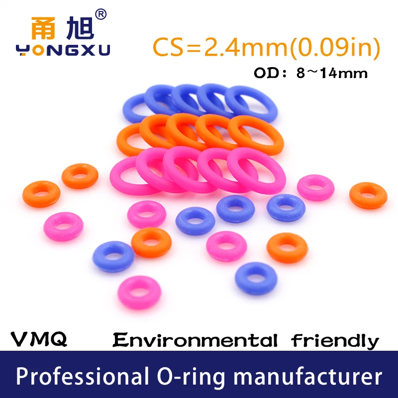 50PCS/Lot Multicolor Silicon Rubber O-Ring VMQ Thickness CS2.4mm OD8/9 ...