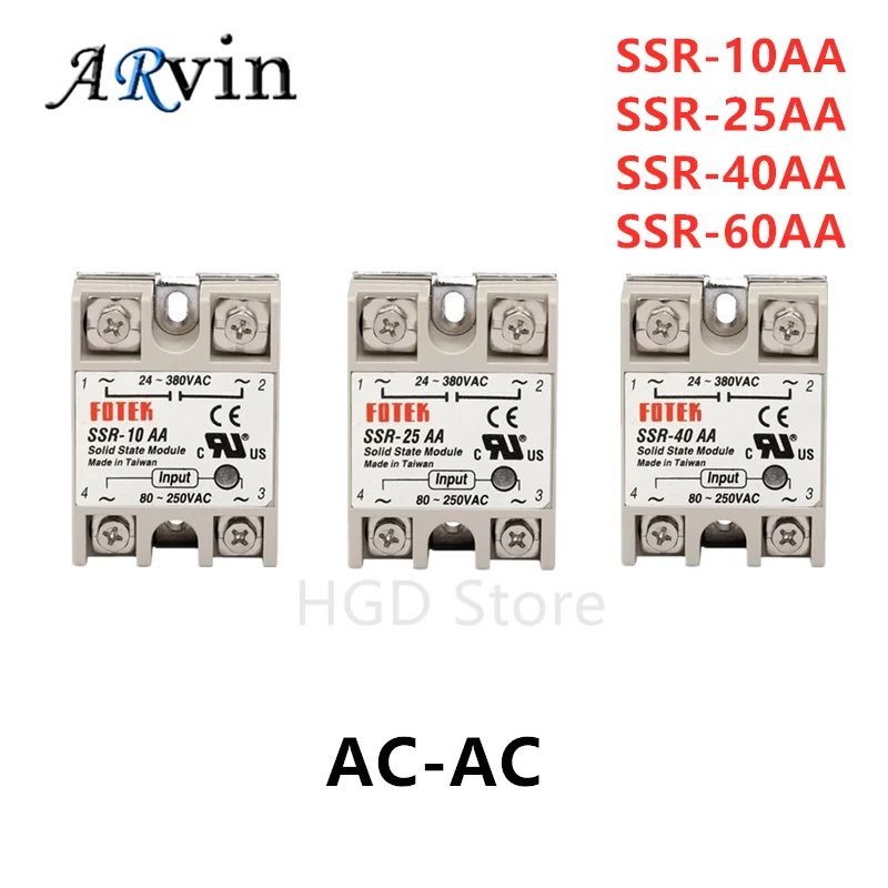 SSR-10AA SSR-25AA SSR-40AA SSR-60AA SSR 10A 25A 40A 60A Solid State Relay Module 80-250V Input ...