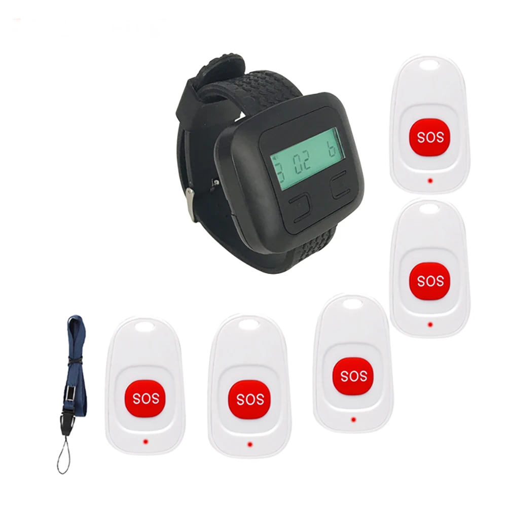 Wireless Paging System Wrist Watch Receiver Black And Emergency Sos ...