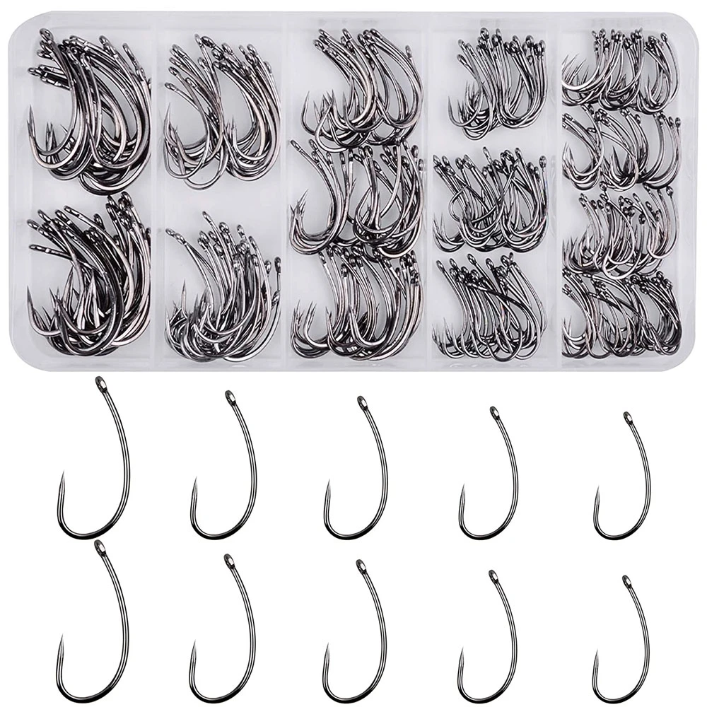230pcs/box Barbless Carp Fishing Hooks Kit Non Barb Curve Shank Fishhook For Hair Rigs Carp ...