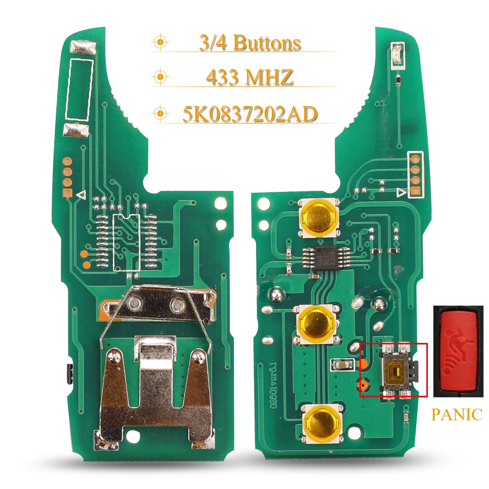 jingyuqin 10X 4BTN Remote Flip Car Key Circuit Board 433Mhz 5K0837202AD ...