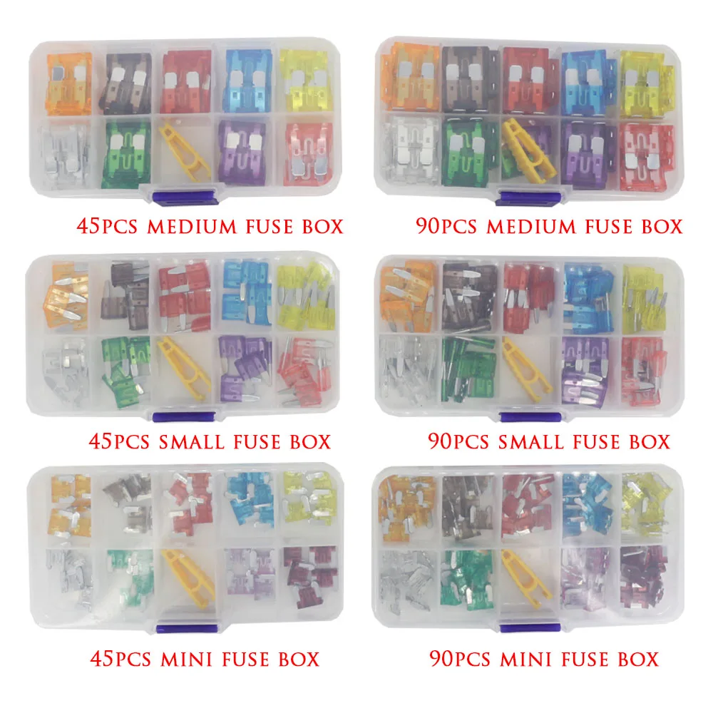 Combination Car Fuse 45/90pcs Mini/small/medium Size 5~40a 32v ...