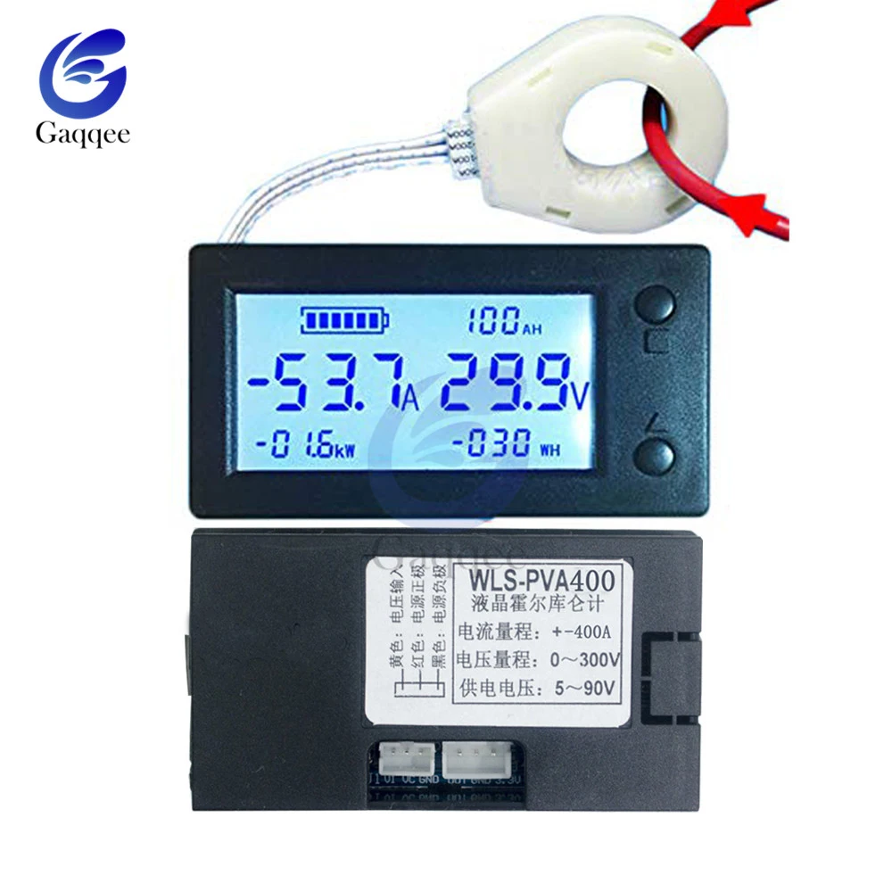 100A 200A 400A STN LCD Hall Coulomb Counter Meter Voltmeter Ammeter ...