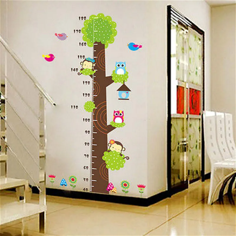 Cartoon Animal Tree Height Measure Wall Stickers For Kids Room Growth ...