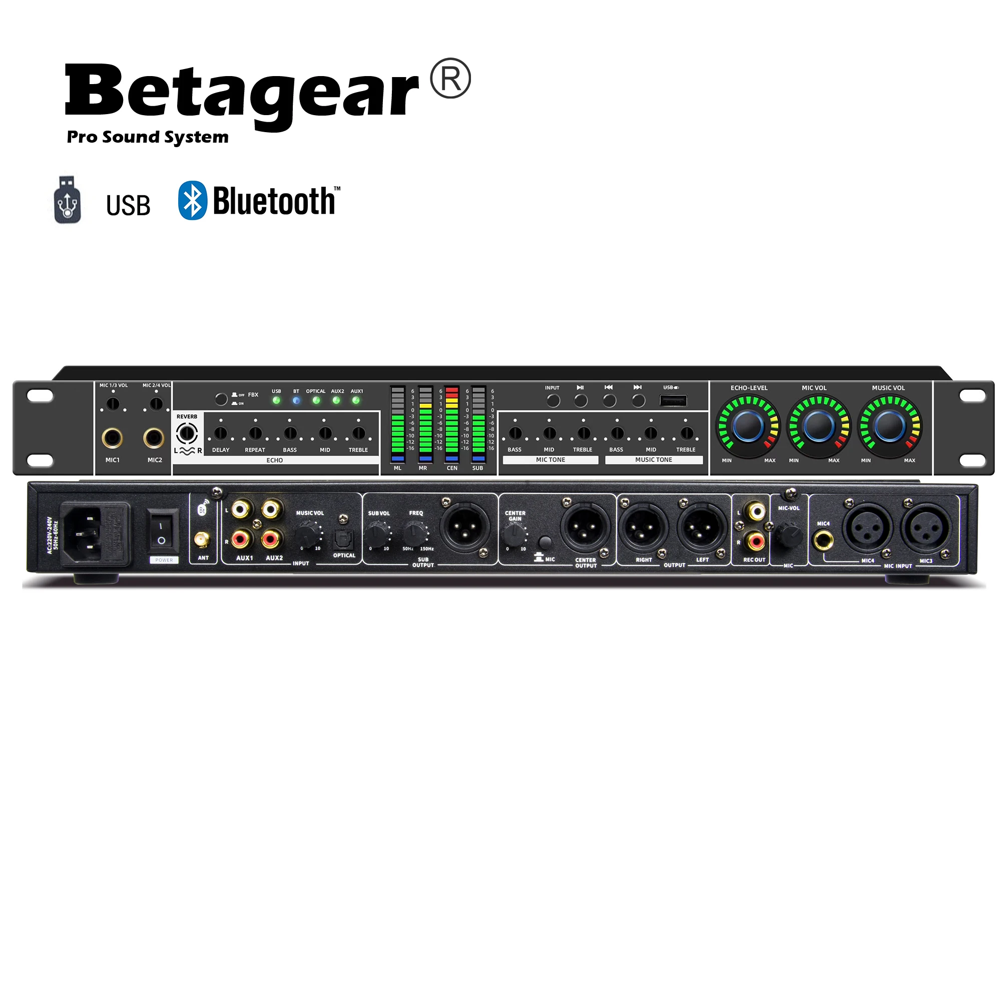 Betagear FX12 가라오케 프로세서 오디오 프로세서, 사전 효과 KTV 전문 디지털 오디오 에코 효과 프로세서|스테이지 ...