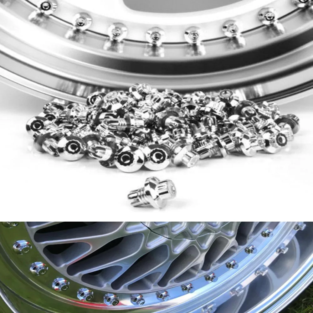 100-Pcs-Chrome-Plastic-Wheel-Rivets-Nuts-Rim-Lip-Replacement-Bolts ...