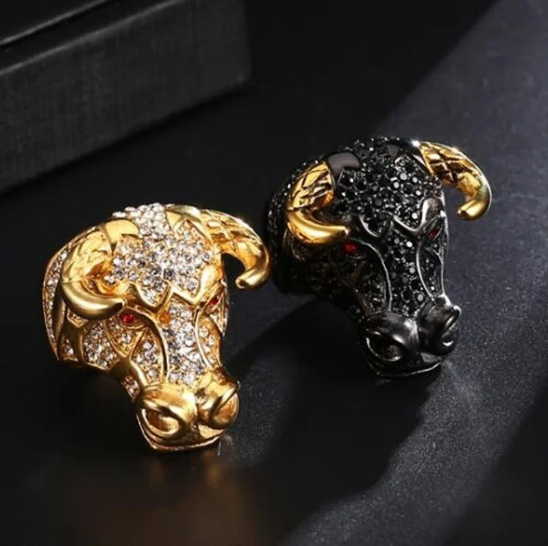 High Quality Classic Punk Metal Animal Golden Bull Ring Fashion ...